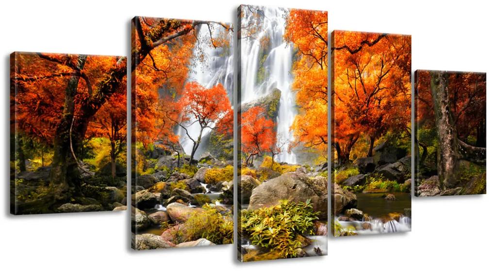 Gario Obraz na plátně Podzimní vodopád - 5 dílný Rozměry: 150 x 70 cm