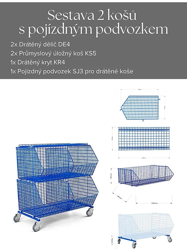FEROPLAST spol. s.r.o Průmyslový úložný koš KS5, kompletní set 2 košů na kolečkách