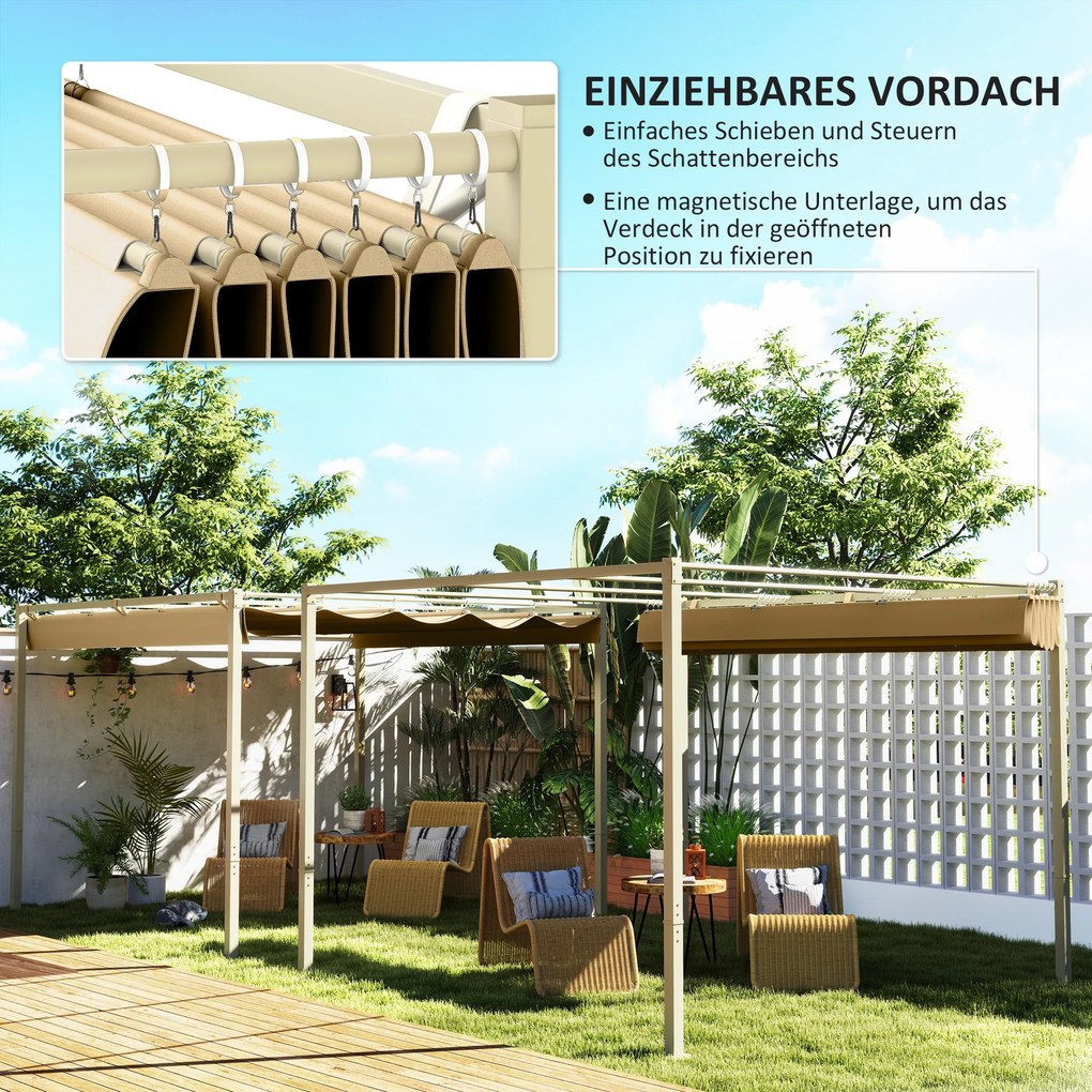 zahradní pergola 3 x 3 m se stahovací střechou, altán, stínící stříška, UPF30+, khaki barva