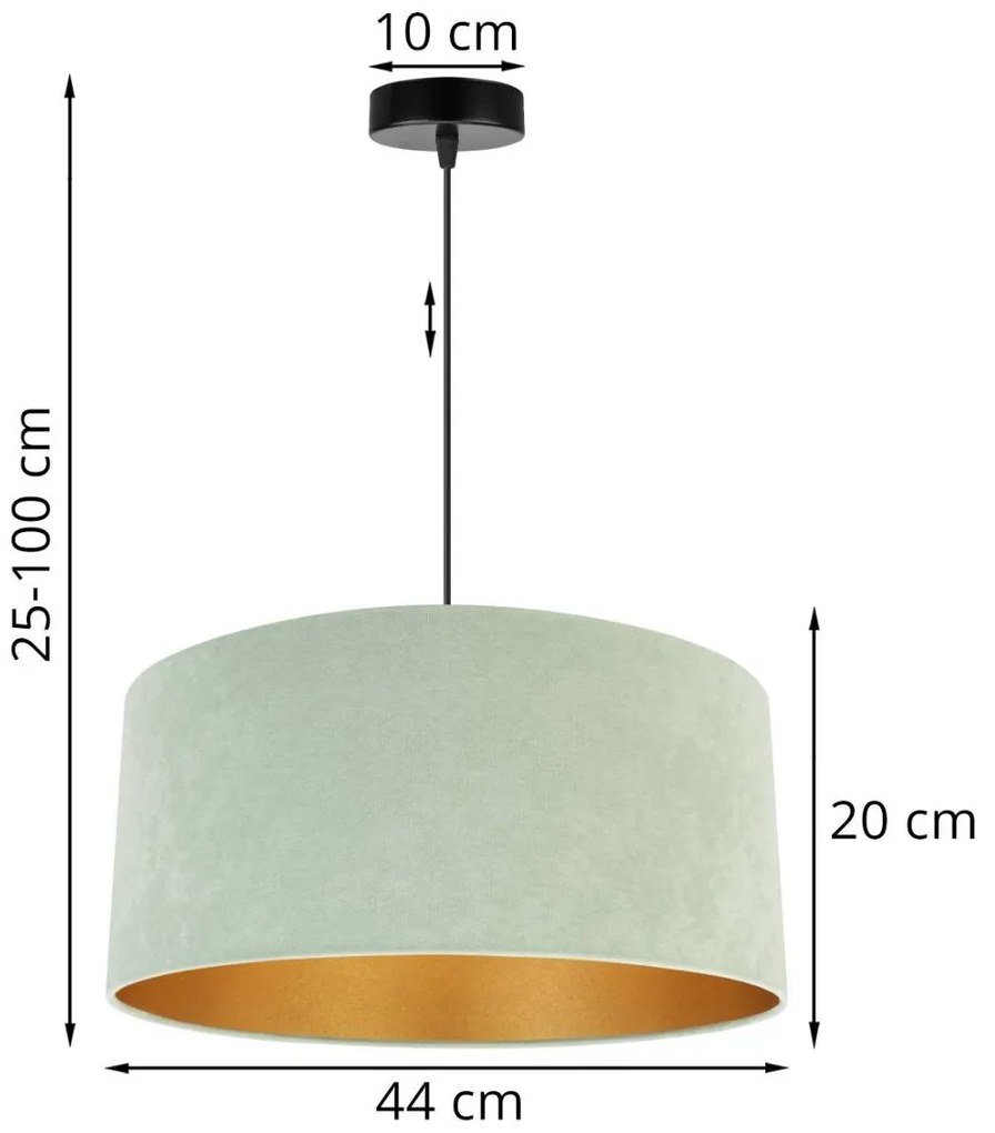 Závěsné svítidlo Mediolan, 1x pistáciové/zlaté textilní stínítko, (výběr ze 2 barev konstrukce), (fi 44cm)