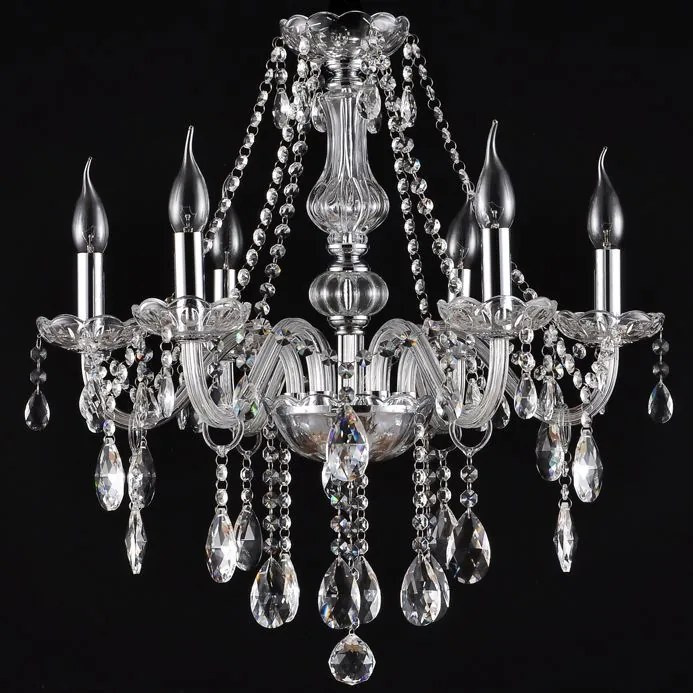 Toolight - Křišťálový závěsný lustr 6xE14 60W 392183, stříbrná, OSW-04007