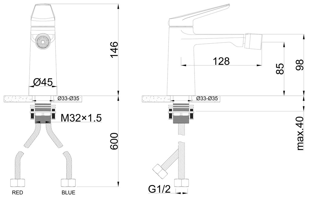 Gamma Evo, bidetová baterie h-146, chromová, GMA-BEB-CH