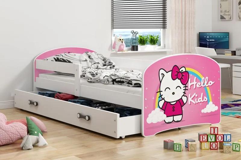 Dětská postel LUKI se šuplíkem - barva bílá - KOČIČKA