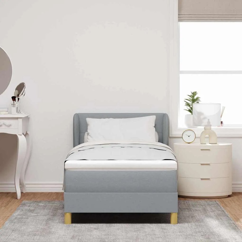Postel s boxspringem s čelo Světle šedá 90 x 200 cm textil 3340192