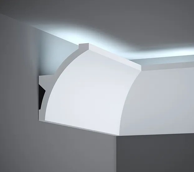 Stropní LED osvětlovací lišta, NEPŘÍMÉ OSVĚTLENÍ, tvrdý plast ProFoam® (polyuretan), základní bílý nátěr (přetíratelný), 140 x 106 x 2000 mm
