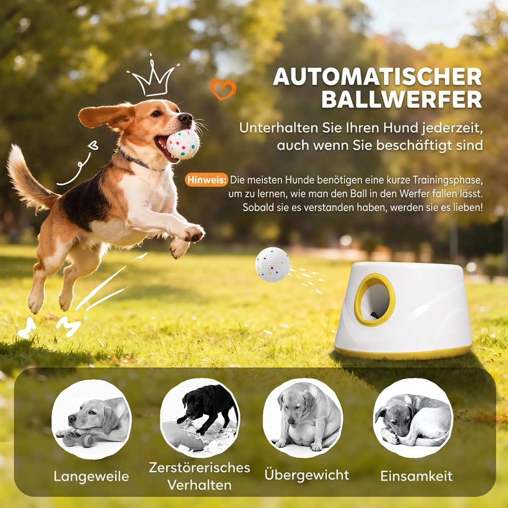 PawHut automatický vrhač míčků pro psy 6–14 m, žlutý