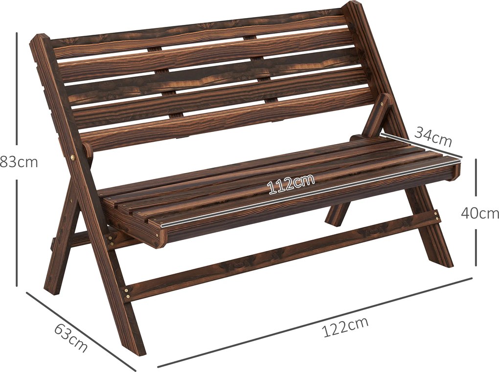 Zahradní lavice Outsunny 2místná dřevěná lavice s opěradlem s nosností až 250 kg na zahradní balkon 122 x 63 x 83 cm | Aosom.de