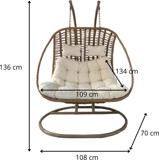 Dvoumístné závěsné houpací křeslo June béžové/krémové