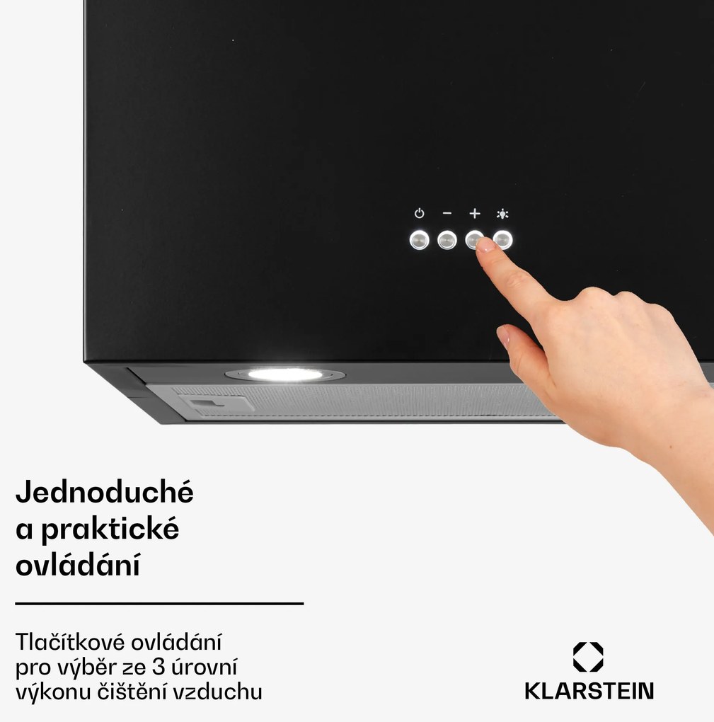 Klarstein Structura, digestoř, 90 cm, ostrůvková, 624 m³/h, A, LED, nerezová ocel, černá