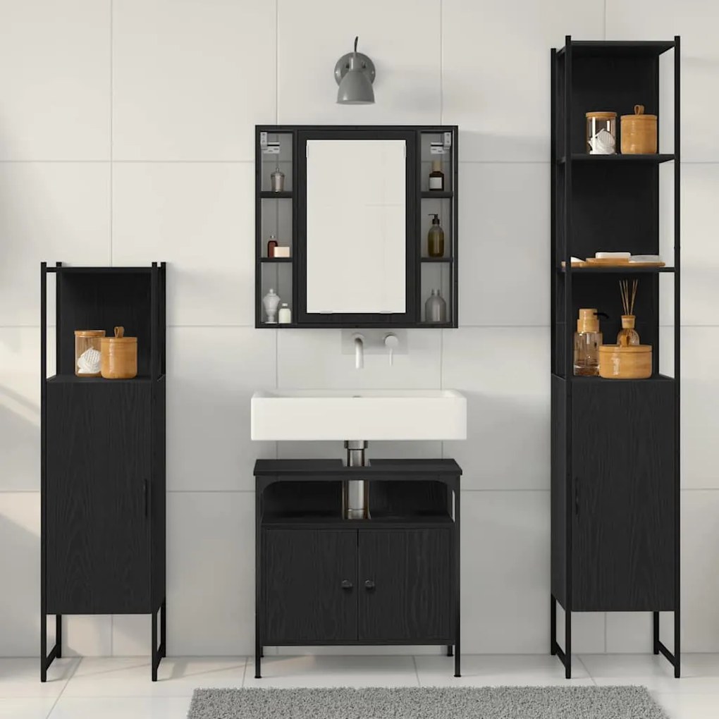 Sada koupelnového nábytku 4 ks Černý dub 33 x 33 x 185,5 cm 3334431