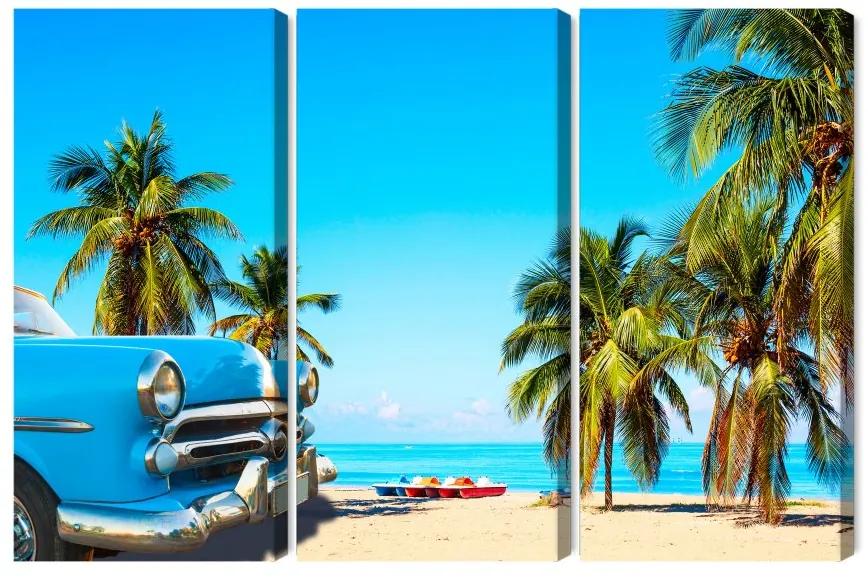 Vícedílný obraz Pláž Varadero Na Kubě A Americké Auto Nedostatek Nedostatek Plátno Canvas 120x80