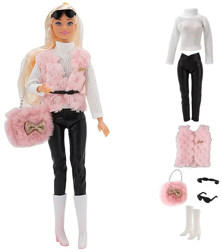 Módní oblečení pro Barbie - sada oblečení s doplňky Varianta: B set růžový s kabelkou