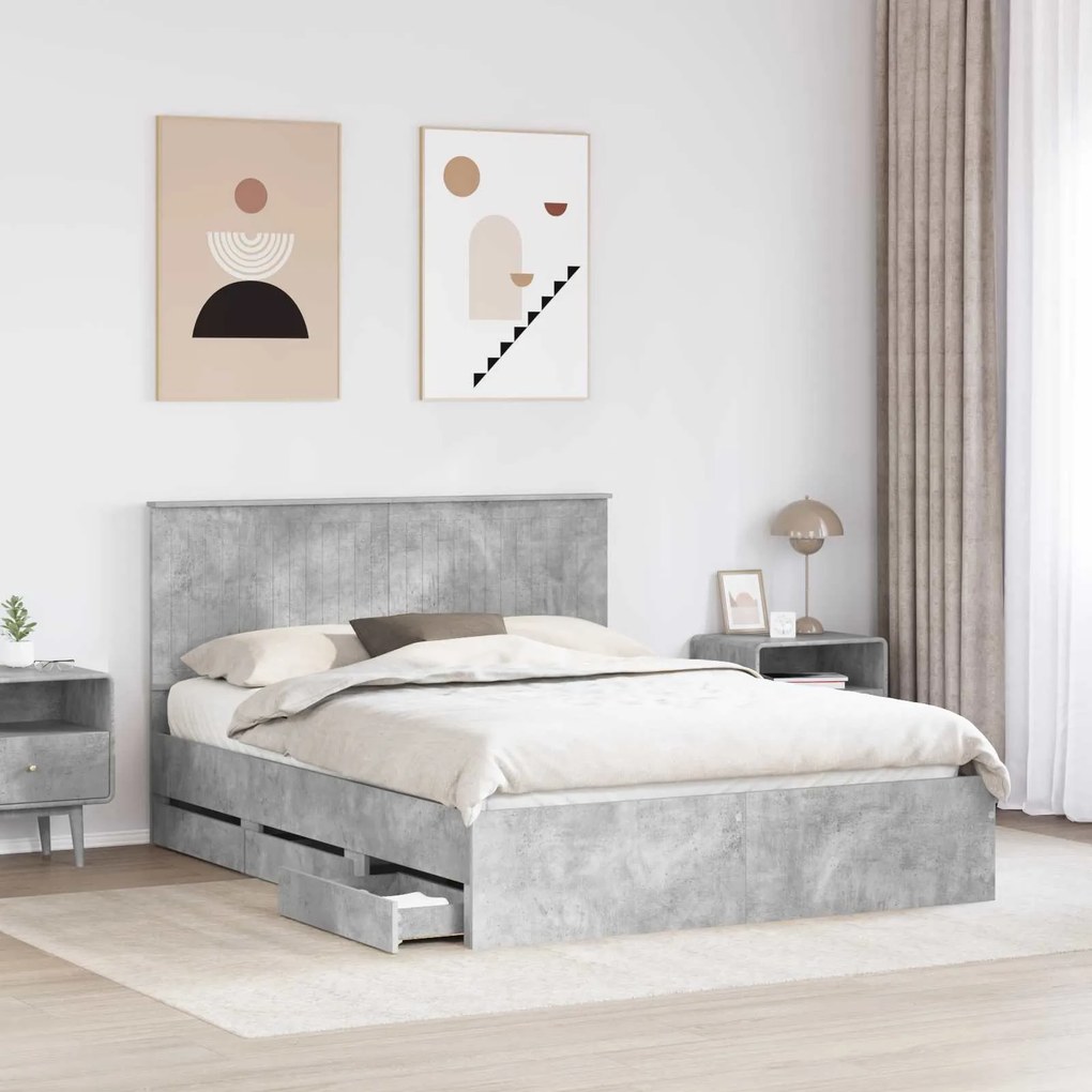 Rám postele s čelo Betonově šedá 150 x 200 cm Inženýrské dřevo 3411106