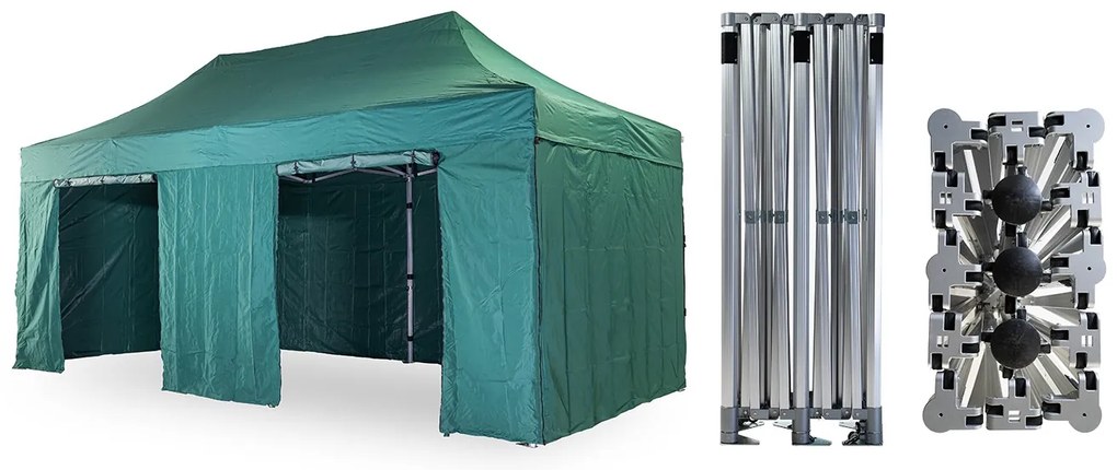 Nůžkový párty stan 4x8 m TENTino BIG HEXAGON EXTREME EXTRA HIGH ROOF Barva opláštění: 9A - ZELENÁ