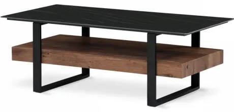 Konferenční stolek 120x60 černý mramor nohy černý kov, tmavě hnedá dýha AHG-286 BK