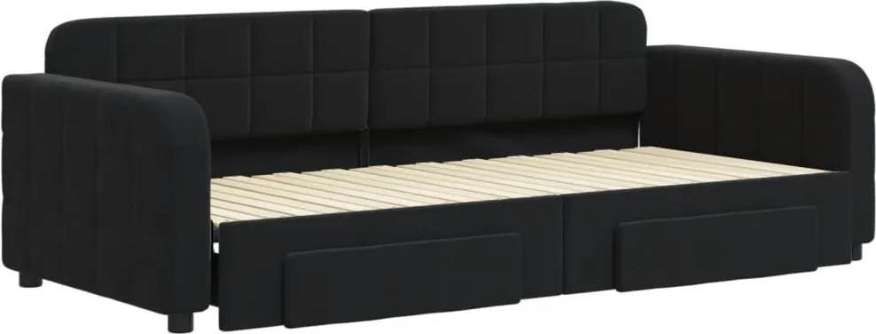 Válenda s přistýlkou a zásuvkami černá 90 x 200 cm samet 3196981