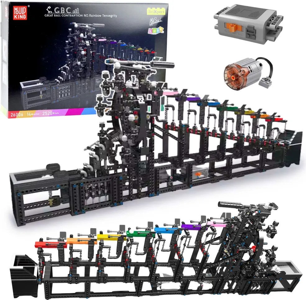 LEAN Toys Stavebnicové kostky – dráha na kuličky s elektromotorem, 2520 dílů