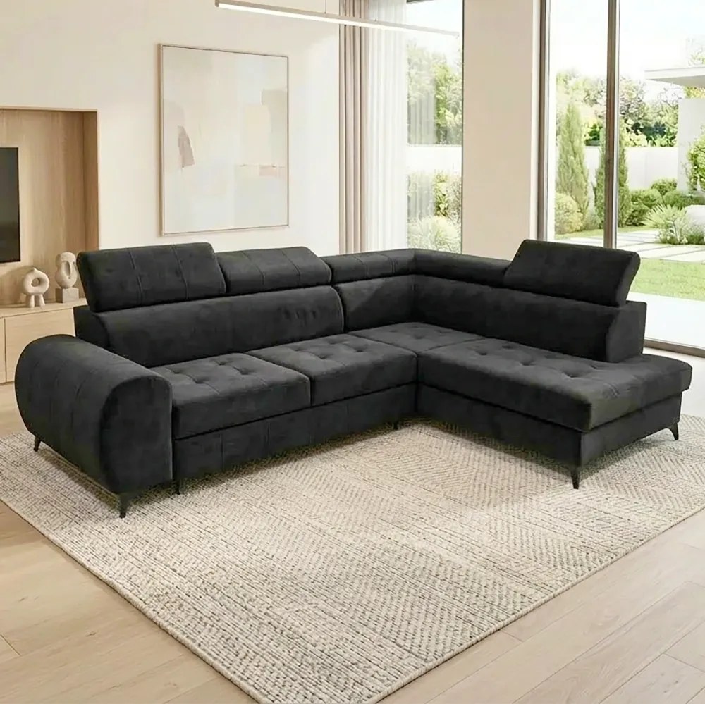 Sedací souprava MEDIOLA | 279x202 cm | rozkládací + úložný prostor | vysoká sed Í VÝBĚR LÁTEK