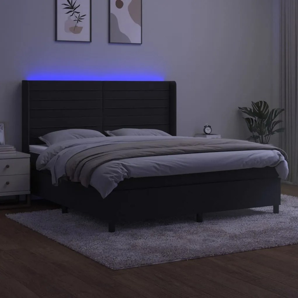Box spring postel s matrací a LED černá 160x200 cm samet 3139633