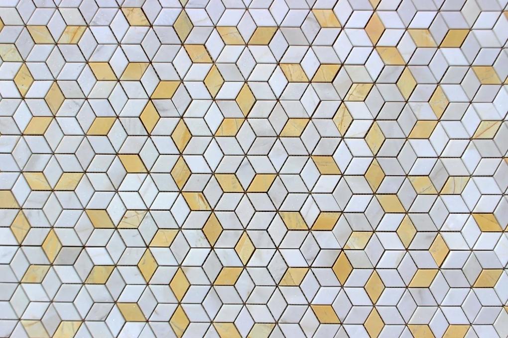ALFIstyle Kamenná mozaika z mramoru, Diamant bílo-žlutý