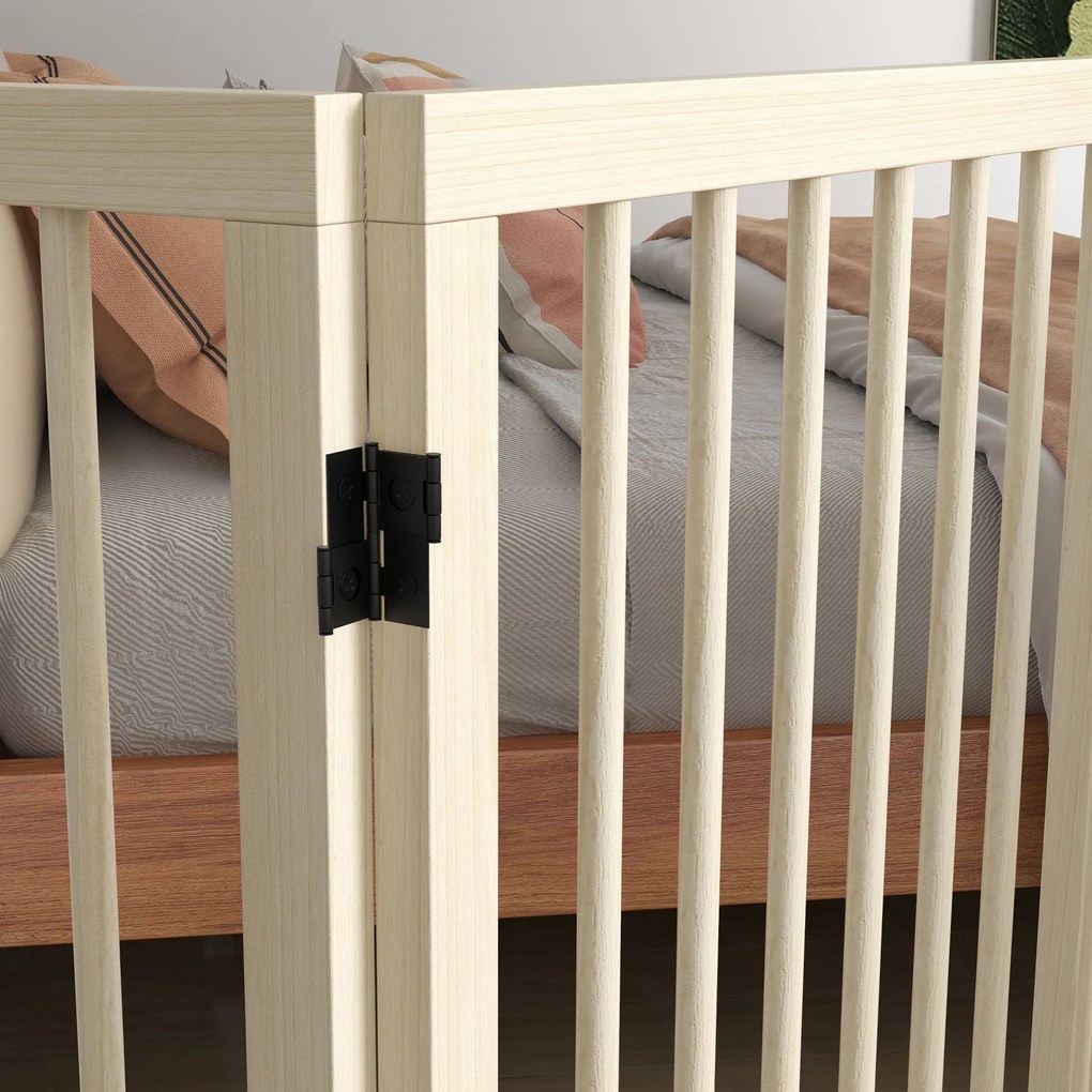 PawHut Bezpečnostní bariéra pro psy - modulární skládací pet plot 4 panely s podpěrnými nohami - 206 x 35,5 x 76 cm z přírodního dřeva