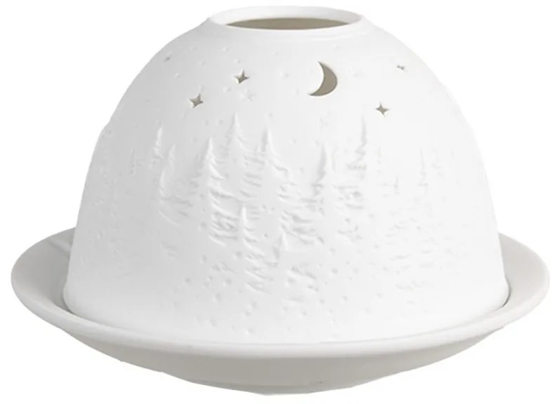 Bílý porcelánový svícen na čajovku noční zimní krajina Paollo - Ø 12 * 8 cm