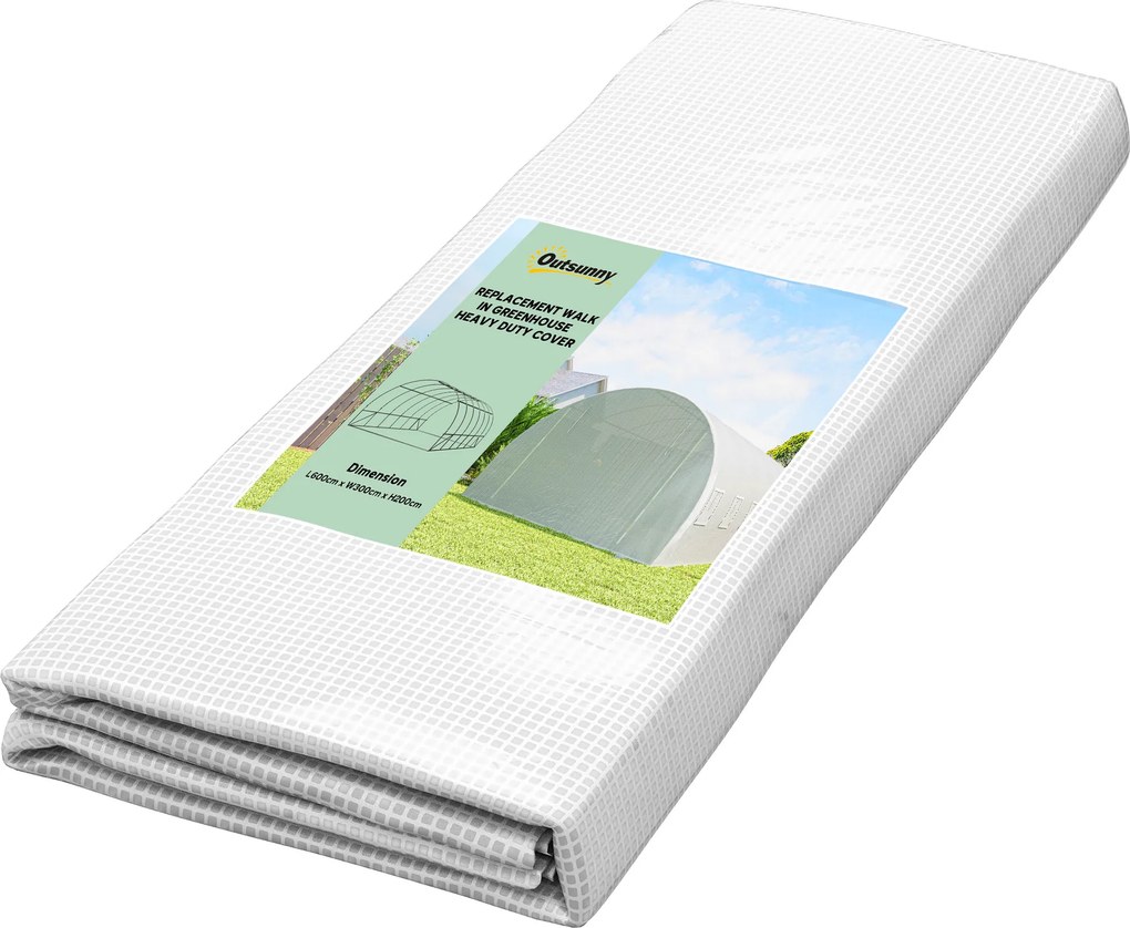 Outsunny náhradní fólie náhradní kryt 600 x 300 x 200 cm s předními dveřmi, 12 oken skleníková fólie odolná proti roztržení, zahradní fólie pro sklen…