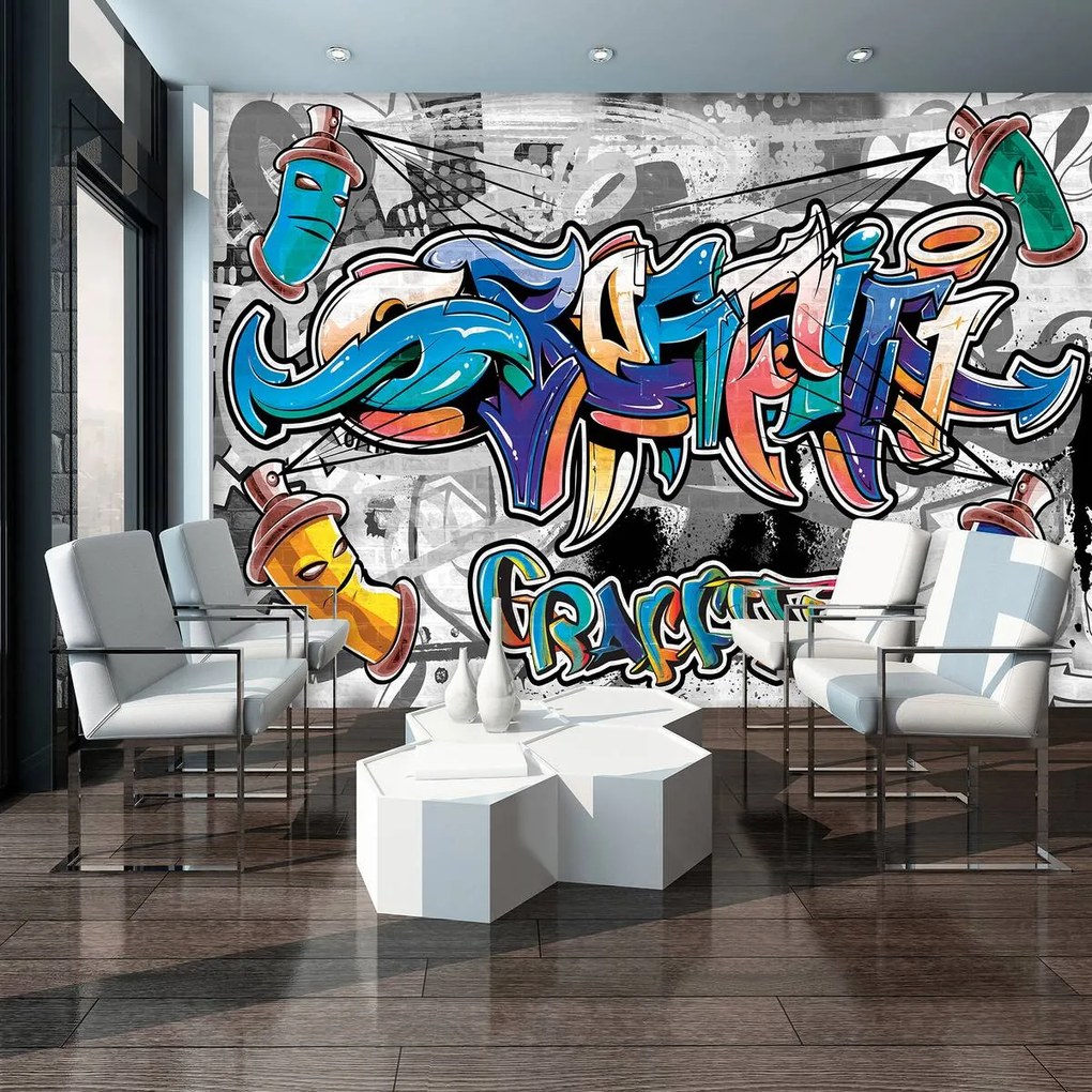 Fototapeta - Barevné Graffiti na šedé (152,5x104 cm)