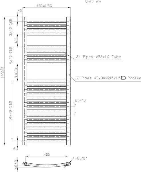 Novaservis - Koupelnový žebříkový radiátor 490W/230V 120x45 cm bílá oblý
