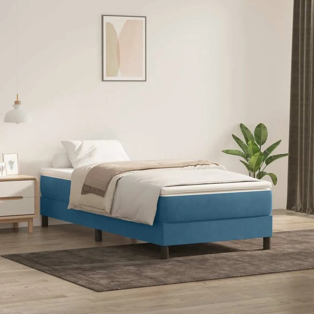 Postel Box Spring bez matrace tmavě modrá 80x220 cm samet 3315853