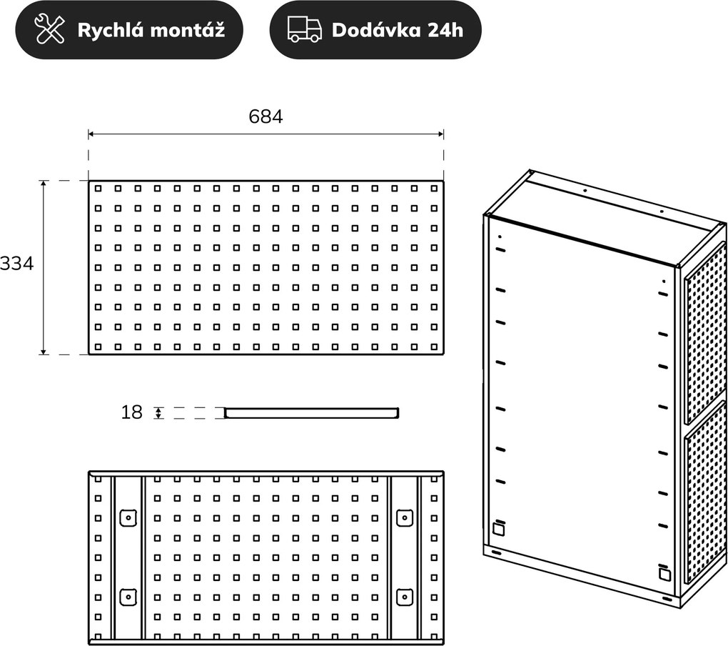 Deska na nářadí boční černá, 334x684x18 mm: příslušenství k MEGAN