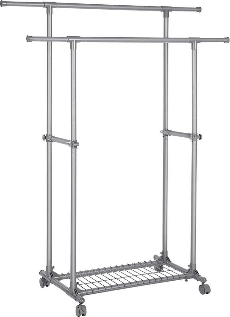 Oděvní stojan, dvojitá oděvní tyč rozšiřitelná od 87 do 150 cm