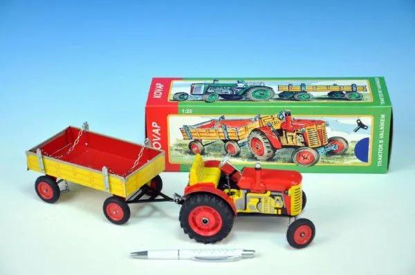 Kovap Zetor Traktor s valníkem červený na klíček kov 28cm v krabičce