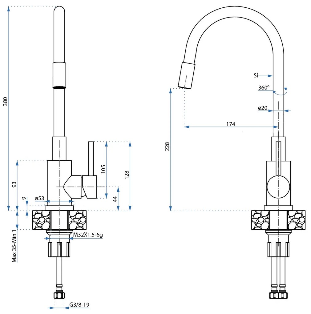 Kuchyňský nerezový dřez REA LUKE 100 nerez kartáčovaná v setu s pákovou baterií s flexibilním ramínkem