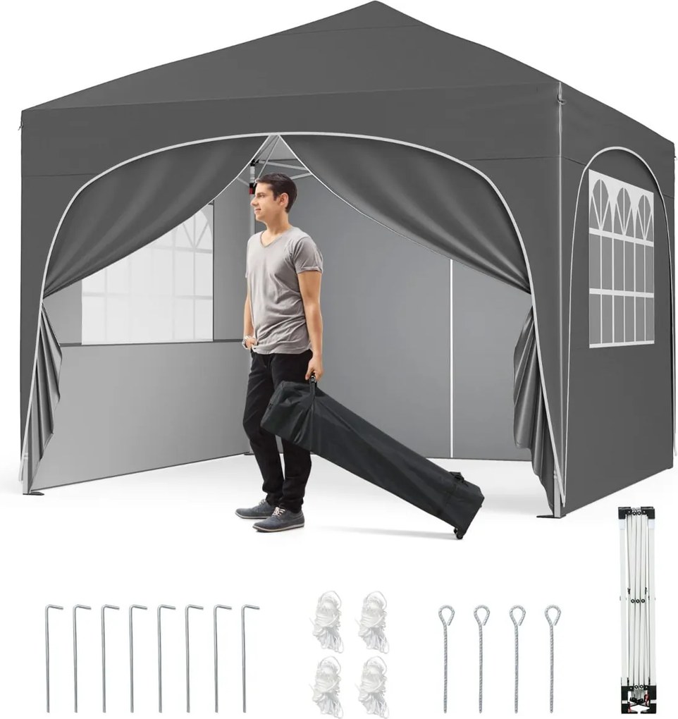 Costway Pavilon s 4 odnímatelnými bočními stěnami zahradní stan vč. – 3 × 3 M