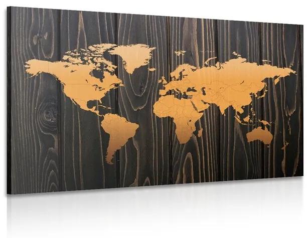 Obraz oranžová mapa na dřevě - 60x40 cm