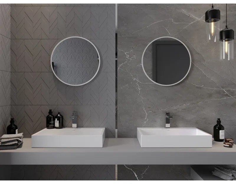 Mexen Loft, kulaté koupelnové zrcadlo 40 cm, barva rámu bílá, 9850-040-040-000-20