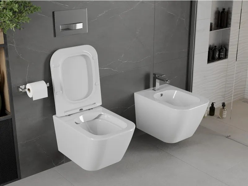 Mexen Madox, Rimless závěsná wc mísa 515x365x350 mm s pomalu padajícím sedátkem SLIM z duroplastu, bílá, 30154000