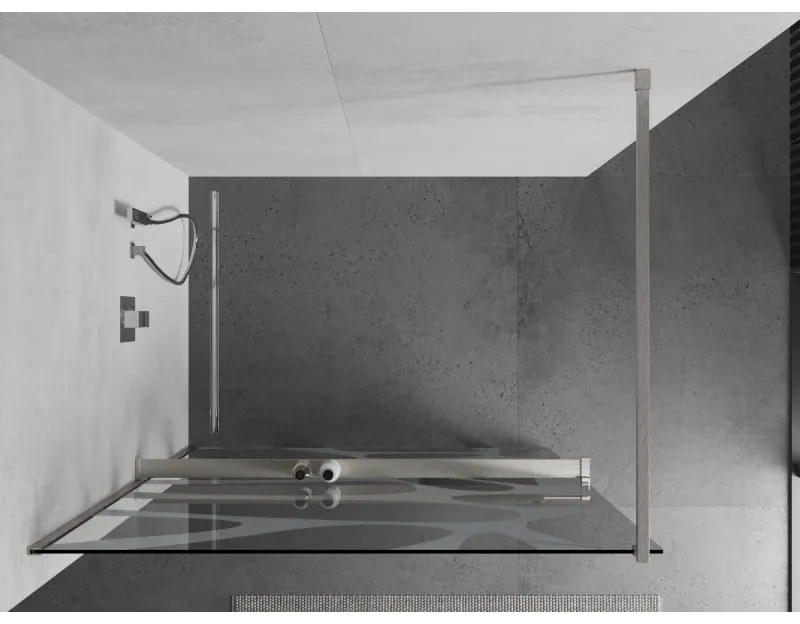 Mexen Kioto+, sprchová zástěna Walk-In s poličkou a věšákem 100 x 200 cm, 8mm čiré sklo bílý vzor, broušená ocel profil, 800-100-121-97-97