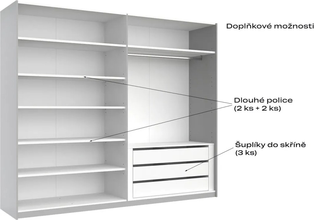 Skříň-šatna 2,5x2,1m (Dveře Lesklé Bílé), série N Family