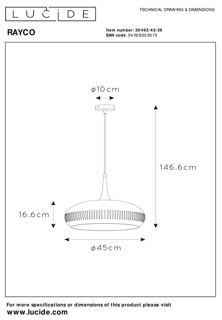 Lucide 30492/45/36 závěsné svítidlo Rayco šedé, E27, ø45cm