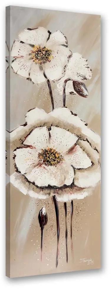 Gario Obraz na plátně Bílé malované květiny Rozměry: 30 x 90 cm