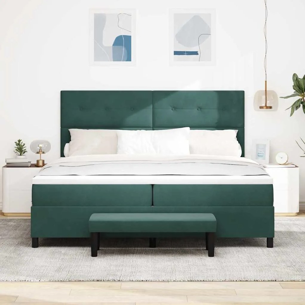 Postel s boxspringem s čelo Tmavě zelená 200 x 200 cm samet 3344537