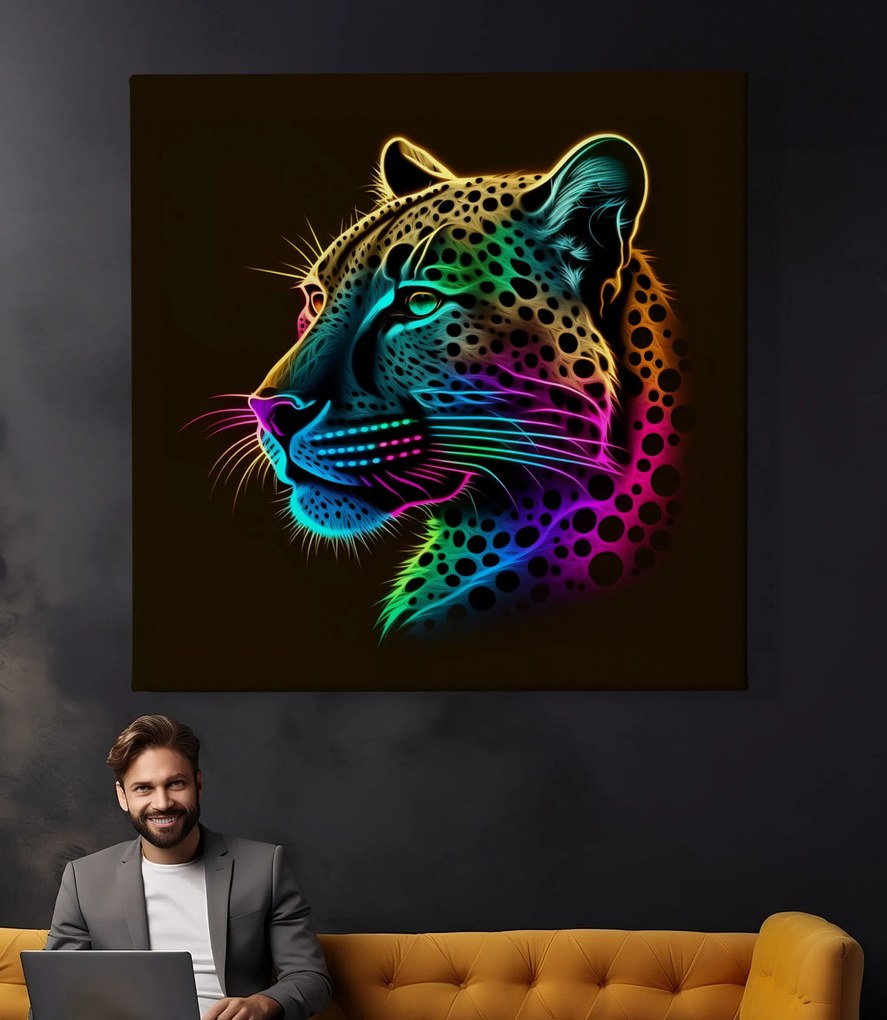 Obraz na plátně - Barevný zářící Gepard FeelHappy.cz Velikost obrazu: 120 x 120 cm