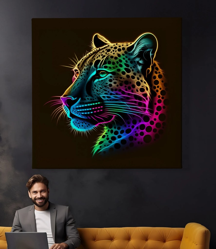 Obraz na plátně - Barevný zářící Gepard FeelHappy.cz Velikost obrazu: 140 x 140 cm