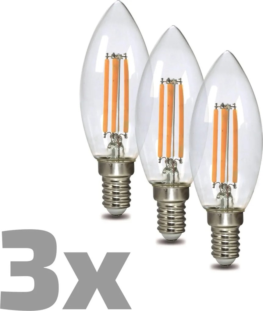 EURO-LUX LED žárovka Filament C37 E14, 4 W, 470 lm, 2700 K, pr. 37 x 50 mm, 3 ks