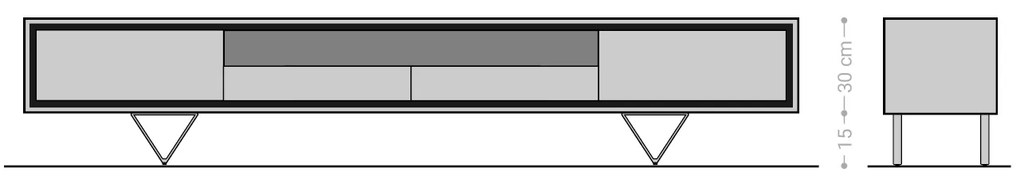 DELIFE TV stolek Stonegrace 240 cm akácie přírodní 2 dvířka 1 přihrádka 2 zásuvky kamenná dýha podnož ve tvaru V