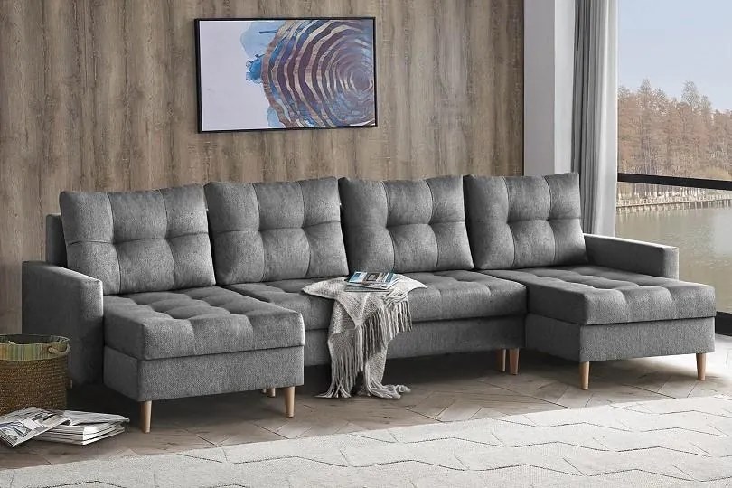 MARS SCANDI U rozkládací sedací souprava ve tvaru U s úložným prostorem šedá 290 x 75 - 92 x 140 cm