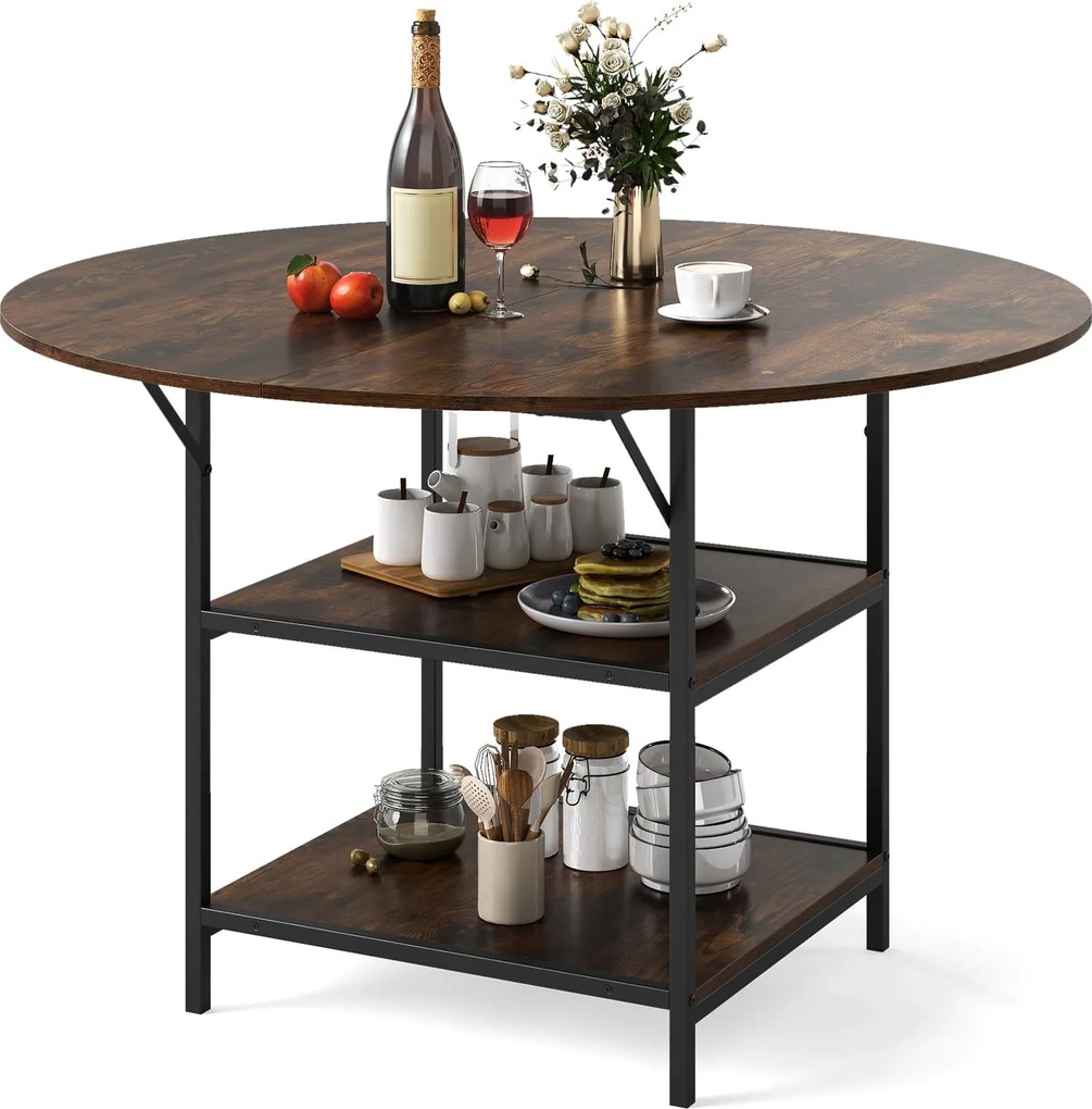 Costway 120 cm kulatý jídelní stůl pro 4-6 osoby s 2-vrstvým úložným