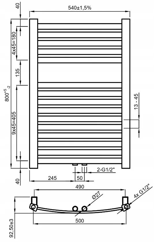 Invena Invena, koupelnový žebříkový radiátor 540x800 mm 404W, grafitová, UG-02-080